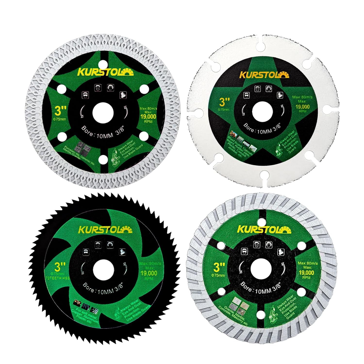 CERPXFF-3 Inch Saw Blade Set - 4pcs 75mm Cutting Disc for Tile Metal ...