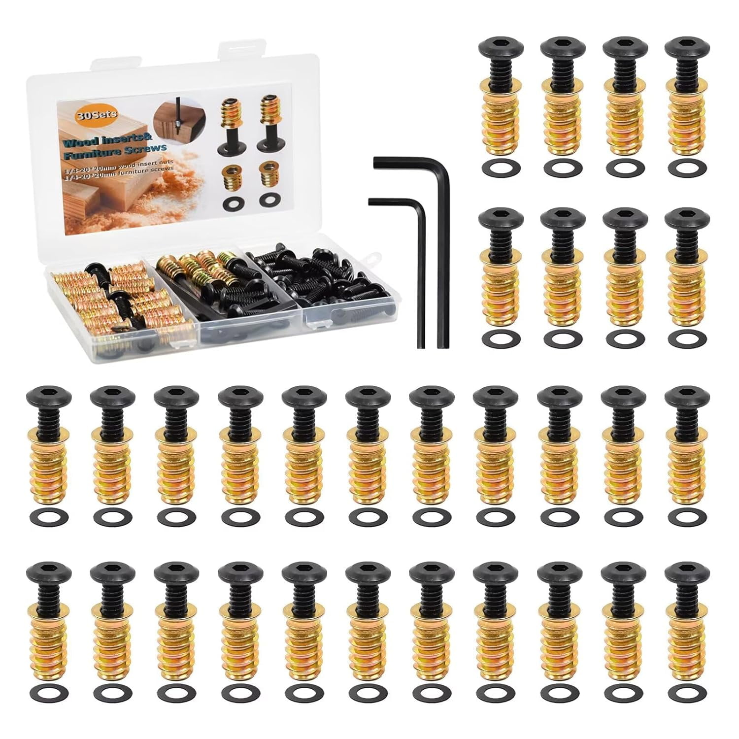 CERPXFF-30 Sets 1/4-20 Threaded Inserts for Wood with Screws & Washers ...