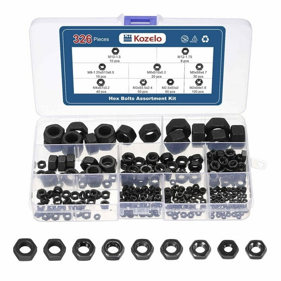 CERPXFF-326pcs Hex Nuts Assortment Kit - [M2 M2.5 M3 M4 M5 M6 M8 M10 ...