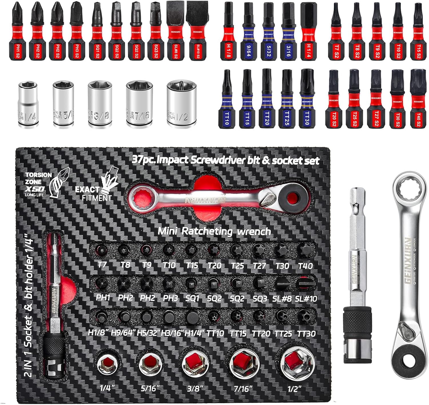 CERPXFF-37Pieces Impact Screwdriver Bit & Socket Set with Mini ...