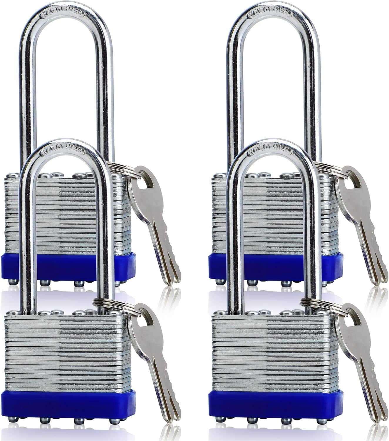 CERPXFF-4 Pack Outdoor Padlocks with Keys Long Shackle Keyed Alike ...