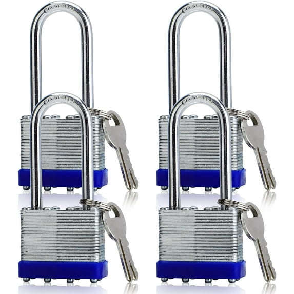 CERPXFF-4 Pack Outdoor Padlocks with Keys Long Shackle Keyed Alike ...