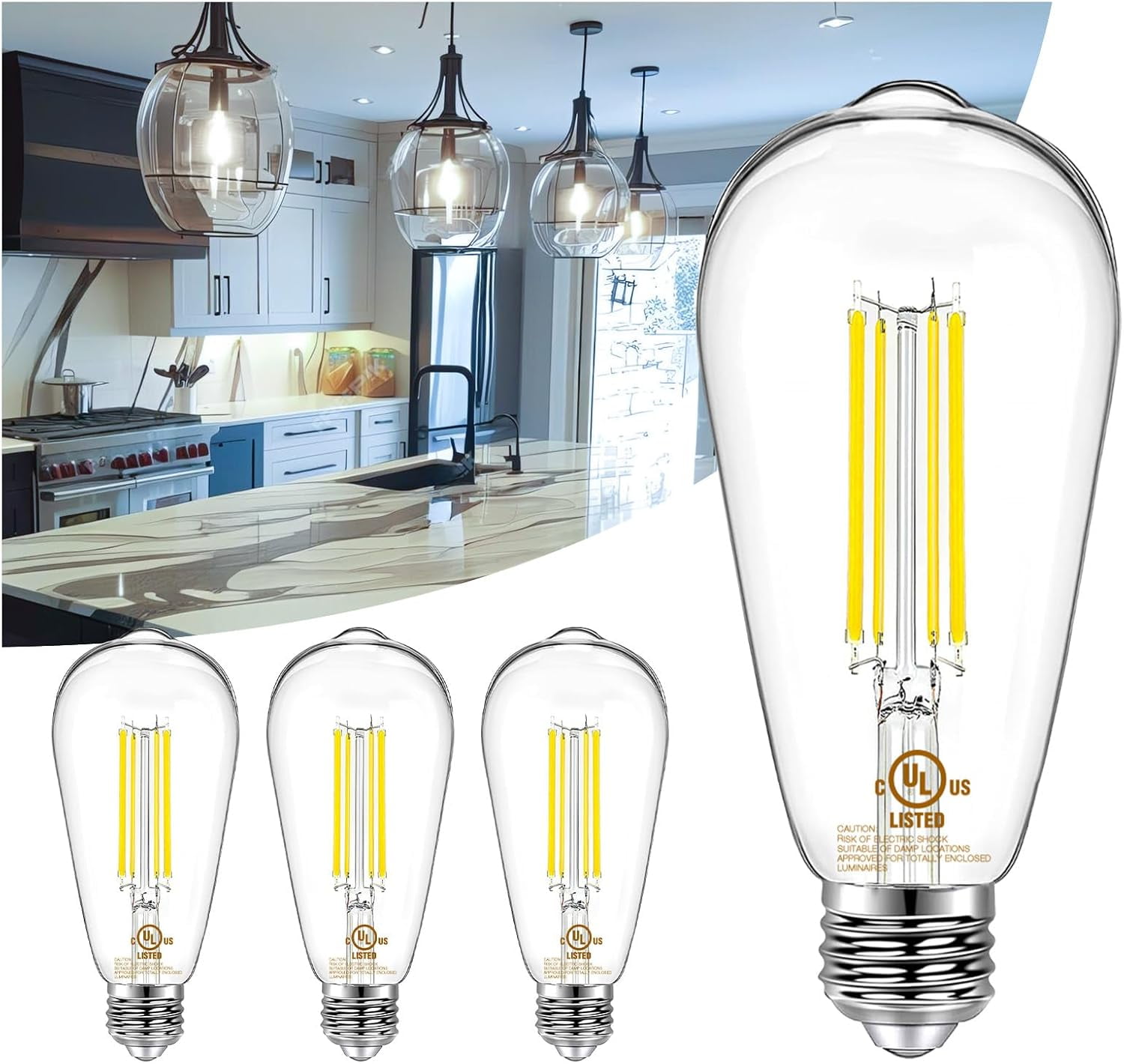 CERPXFF-4 Pack Vintage LED Edison Bulbs, E26 Led Bulb 60W Equivalent ...