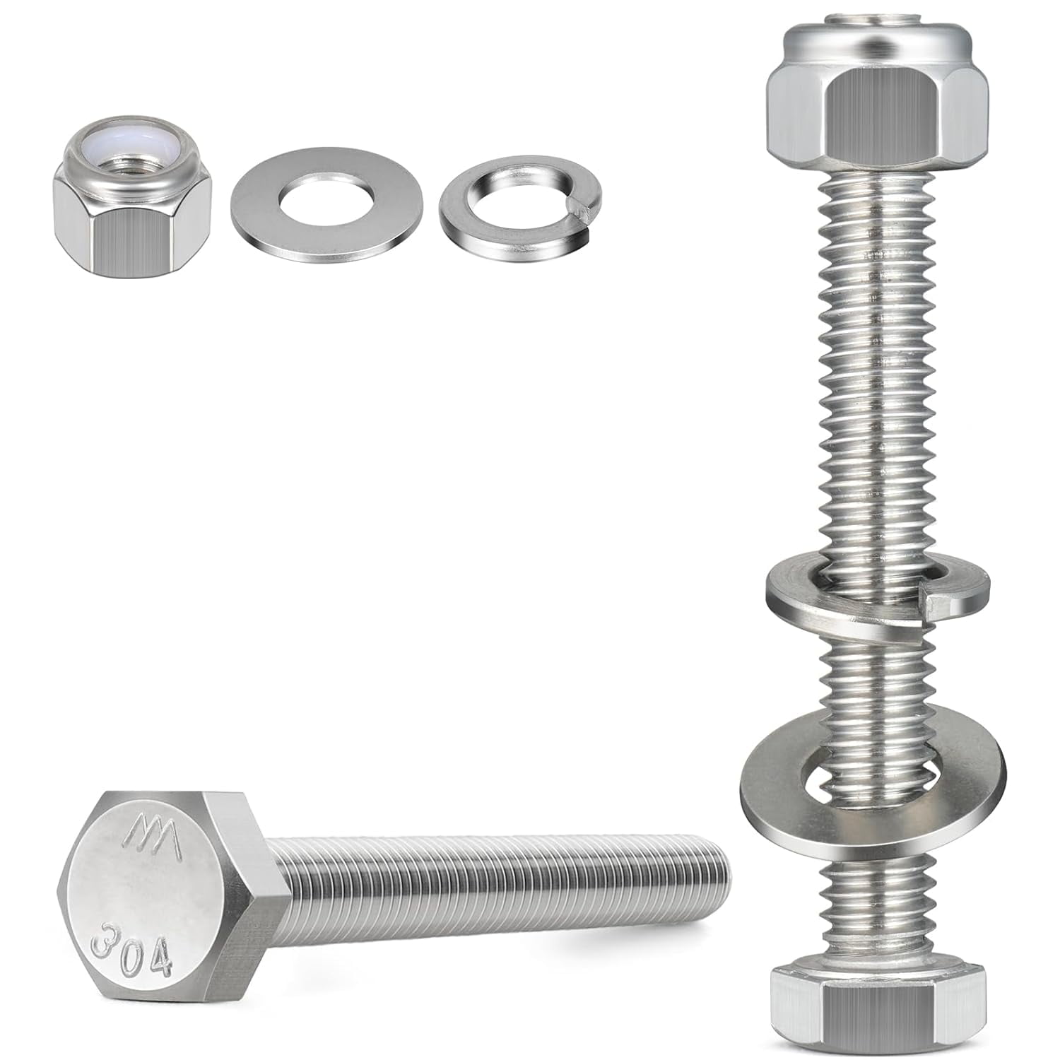 CERPXFF-(4 Sets) 3/8-16 x 5 Hex Head Screw Bolt,Lock Nuts,Flat & Lock ...