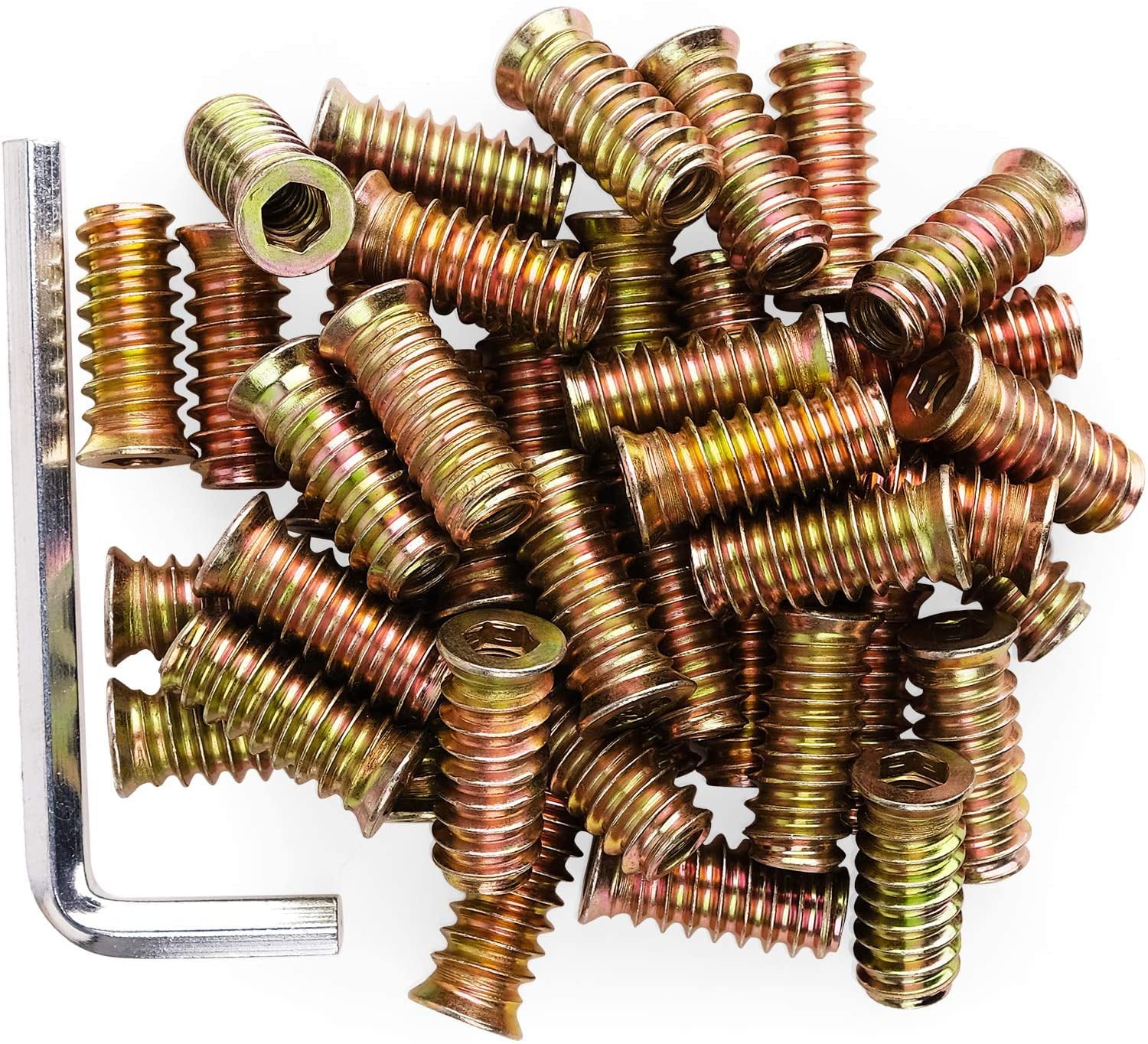 CERPXFF-40Pcs 1/4"-20 x 25mm Furniture Screw in Nut Threaded Wood ...