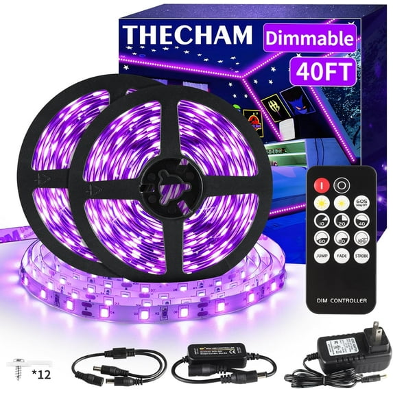 CERPXFF-40ft Black Light Strip with Remote, 720 LED Lamp Beads, 12V ...