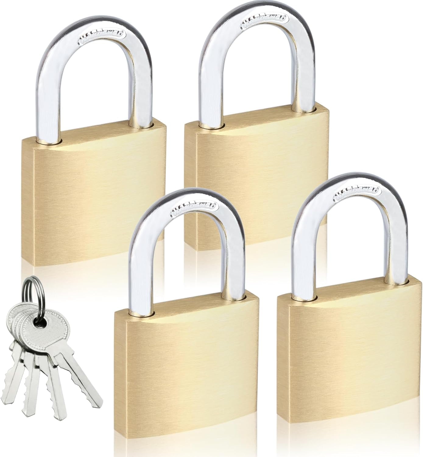 CERPXFF-4Pack Solid Brass Padlocks Keyed Alike, 1-1/2" Locker Lock with ...