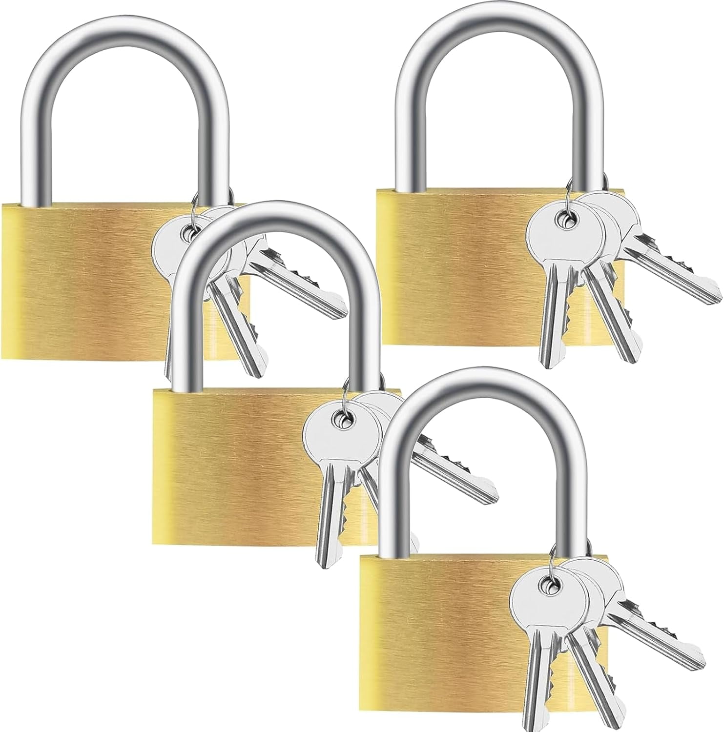 CERPXFF-4pcs Solid Brass Padlock with Key, Small Pad Lock with Key ...