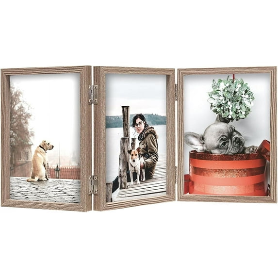 CERPXFF-4x6 3 Picture Frame Triple Wooden Three Hinged Photo Frame ...