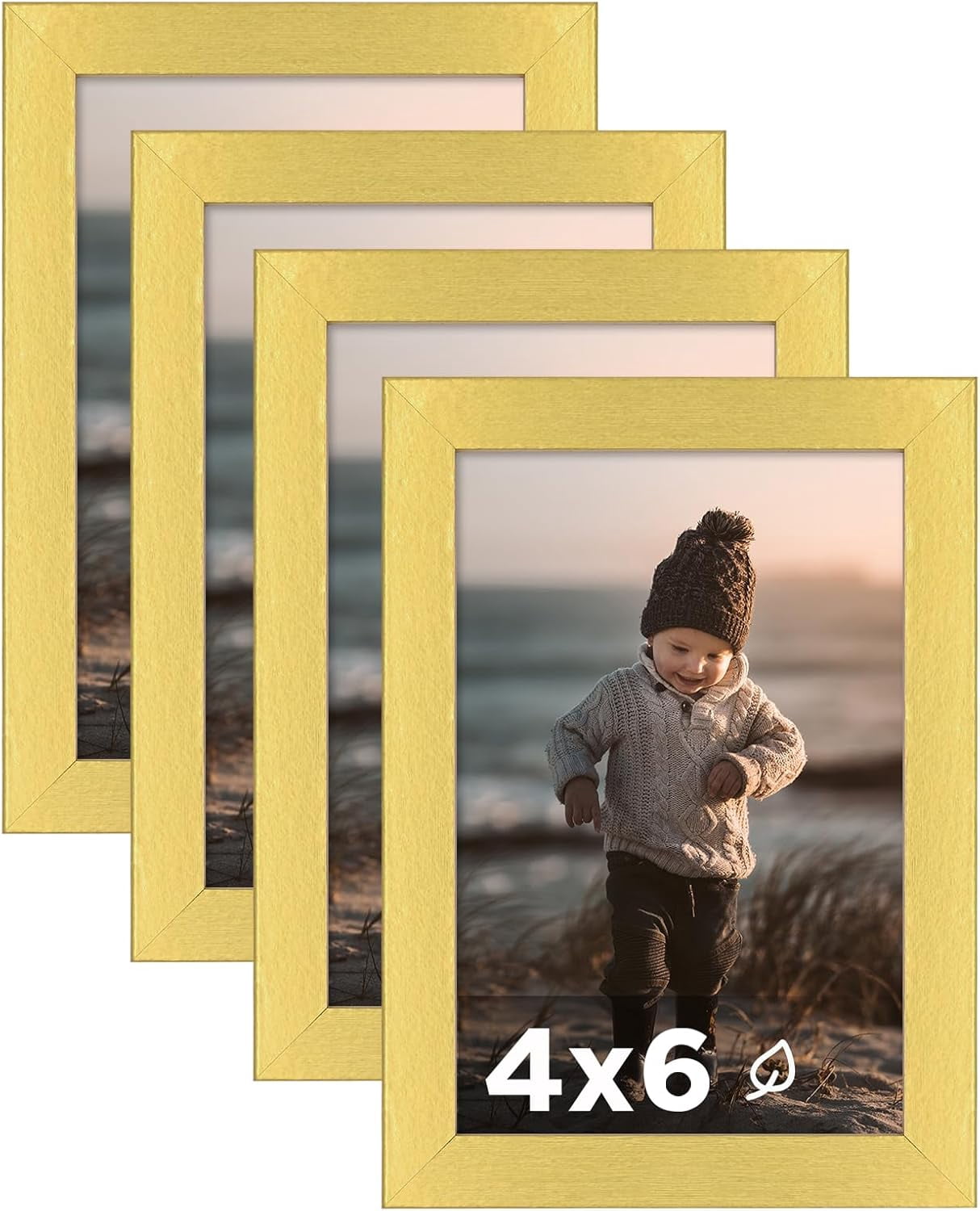 CERPXFF-4x6 Picture Frame Gold Set of 4, Wooden Photo Frames with ...