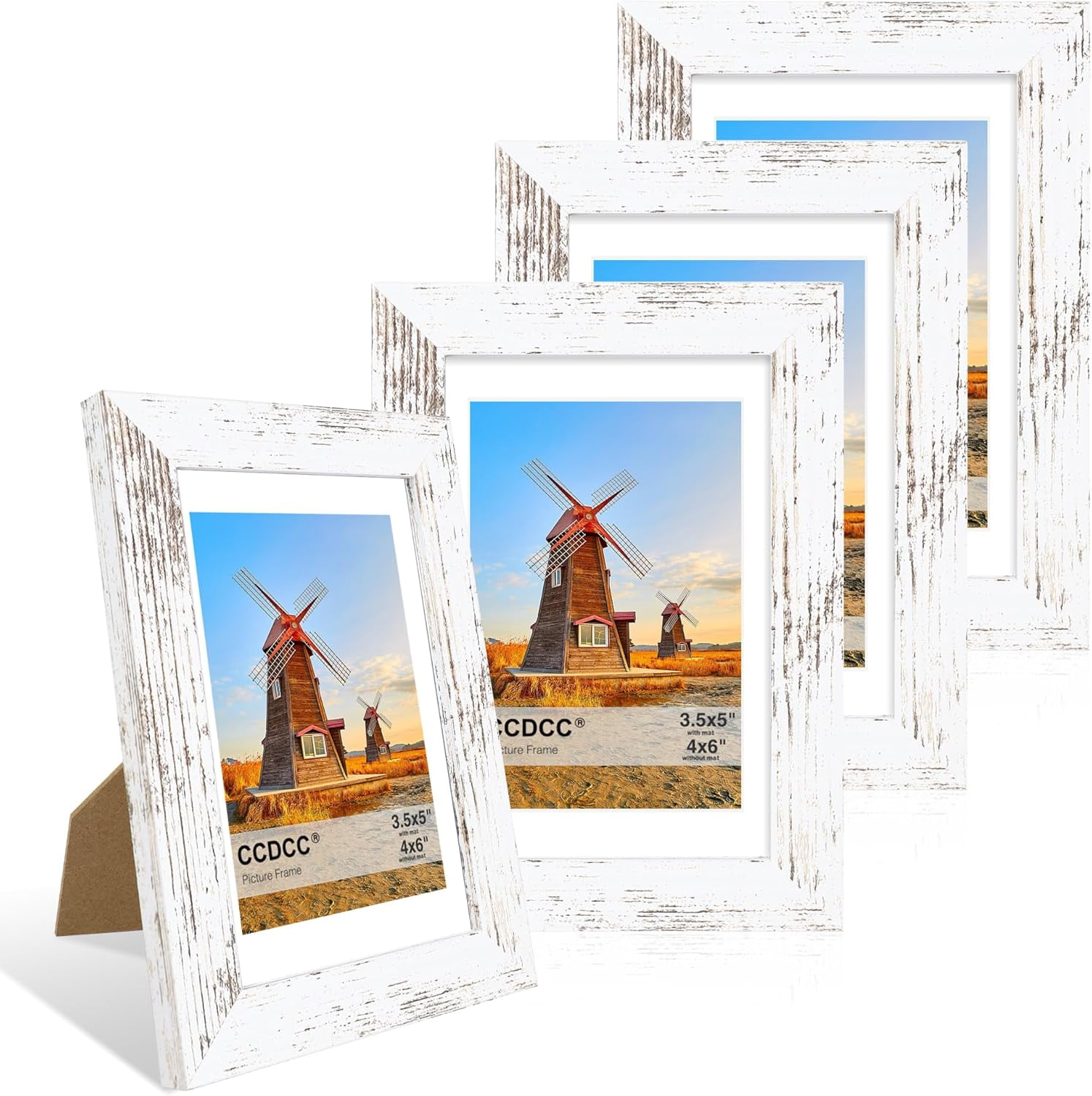 CERPXFF-4x6 Picture Frame Set of 4, 4 x 6 Wood Photo Frames with Mat ...