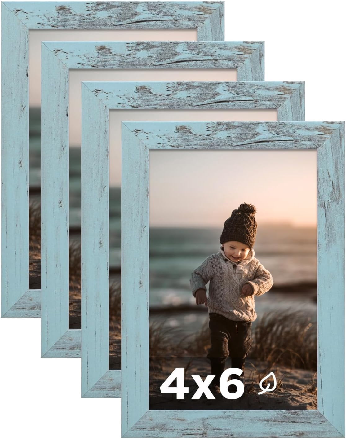 CERPXFF-4x6 Picture Frame Turmaline Blue Set of 4, Wooden Photo Frames ...