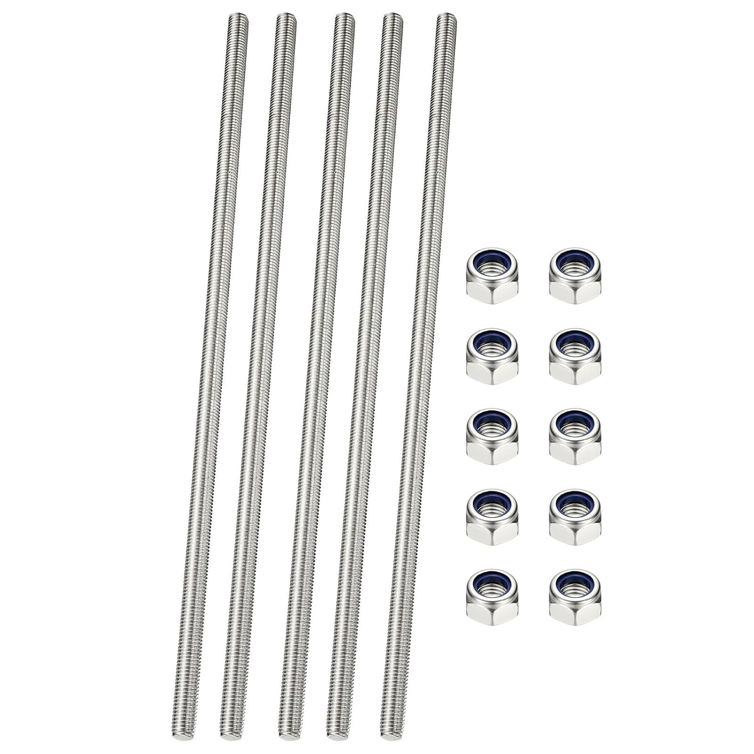 CERPXFF-5 Pcs Fully Threaded Rod, M5 x 400mm 304 Stainless Steel Right ...