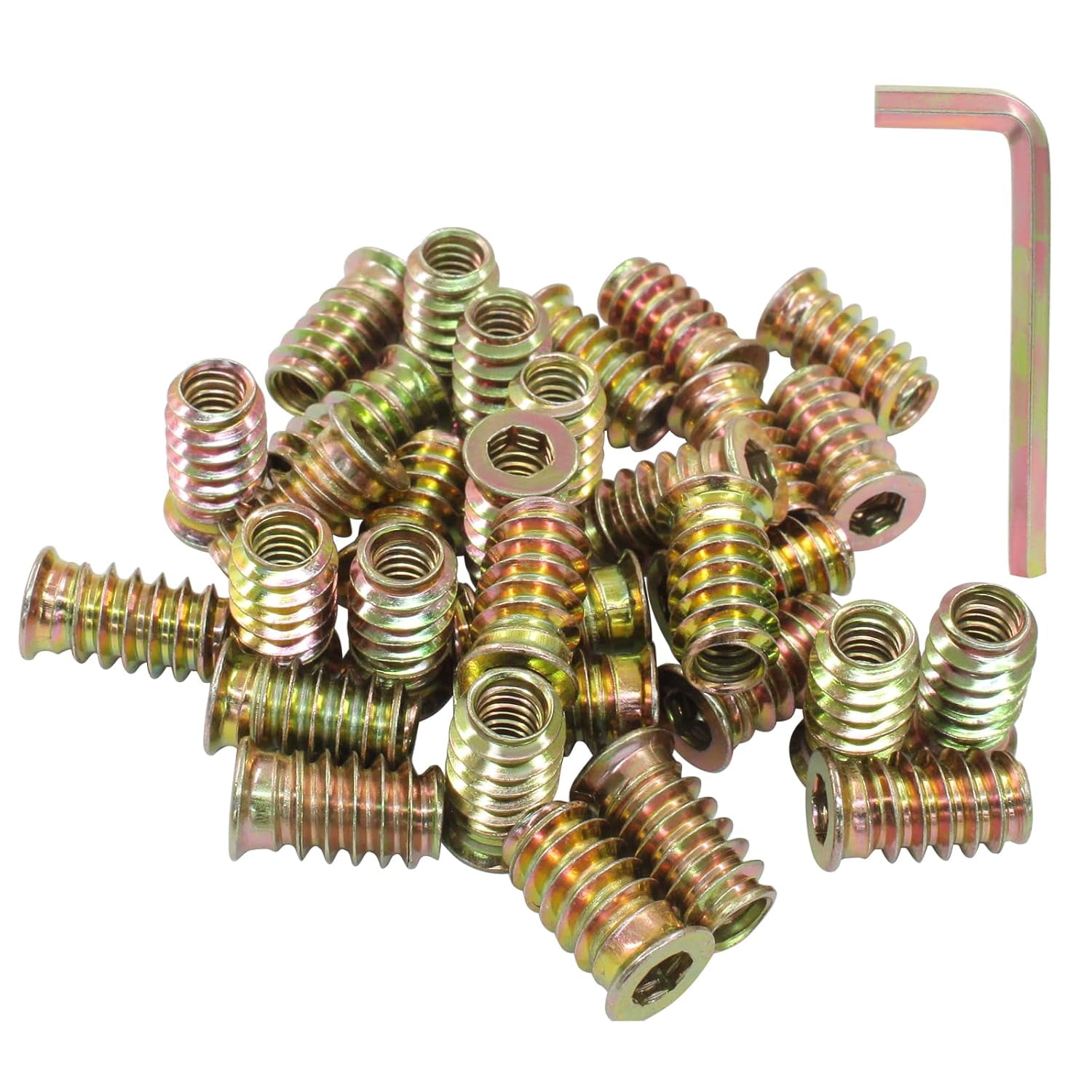 CERPXFF-50 Pcs 1/4"-20 x 20mm Threaded Inserts for Wood, Nut Threaded Wood Inserts for Furniture ...
