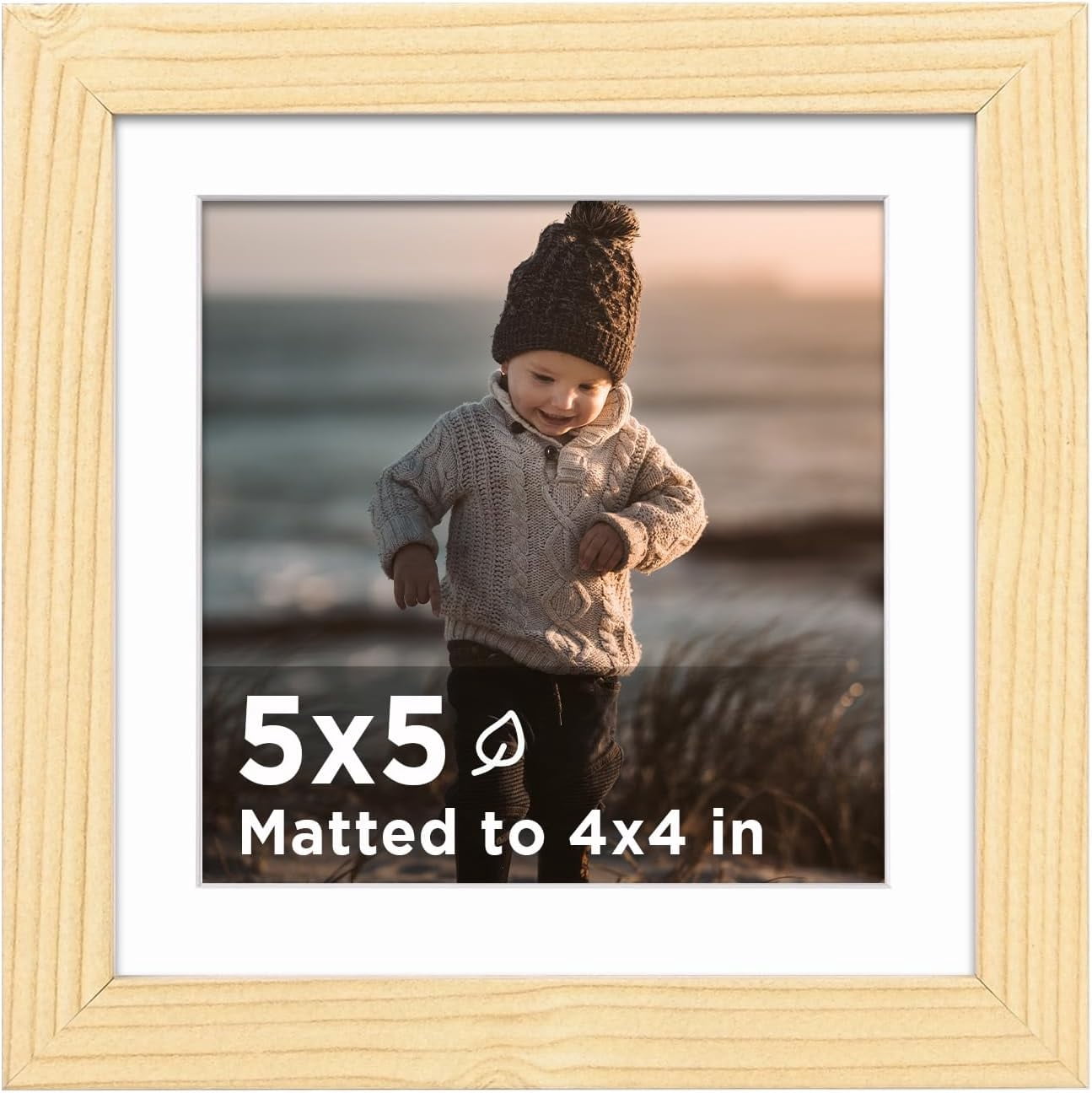 CERPXFF-5x5 Picture Frame Wood Grain Set of 1, Wooden Square Photo ...