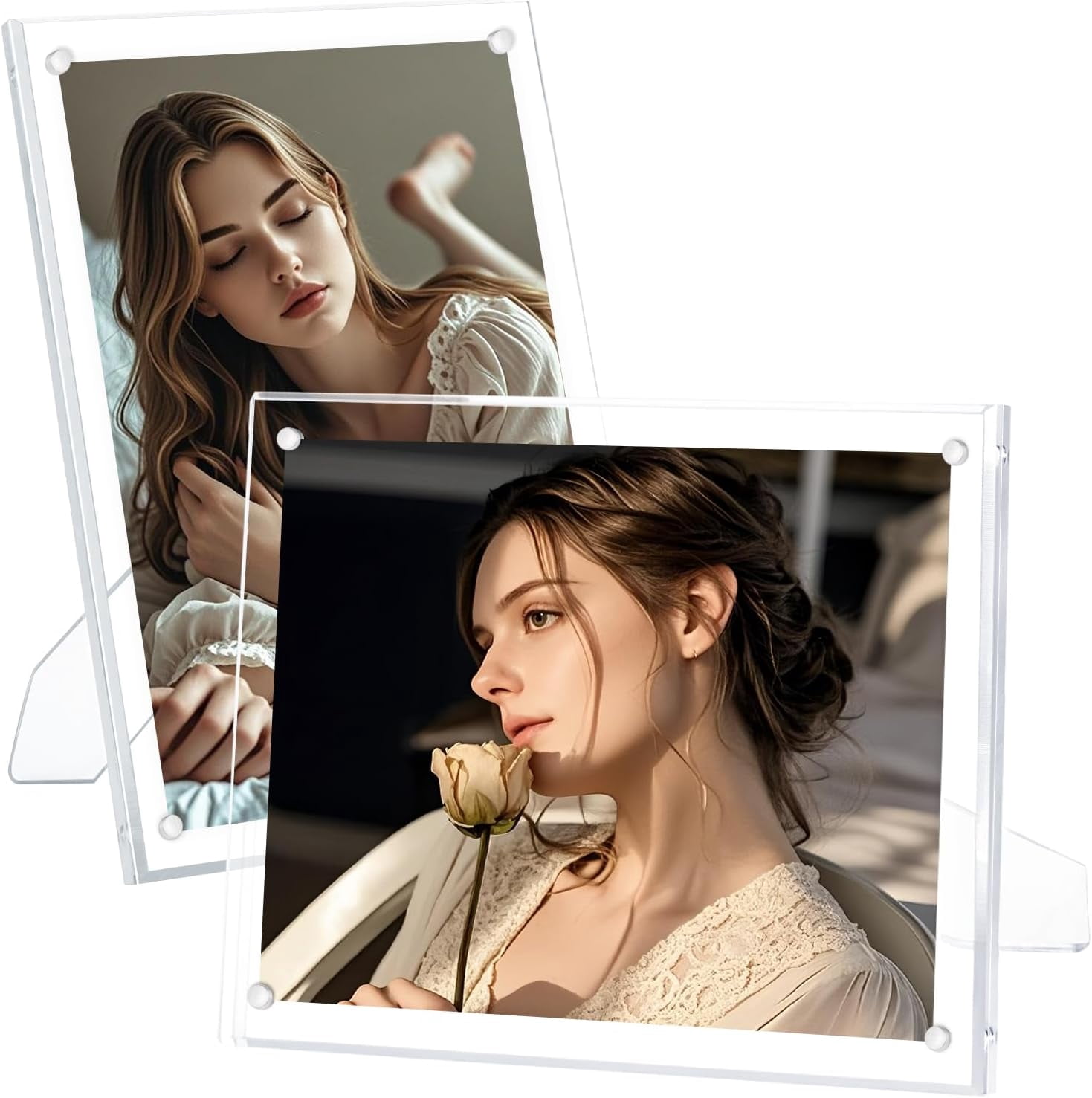 CERPXFF-5x7 Acrylic Frames 2 Pack, Clear Picture Frames with Stand ...