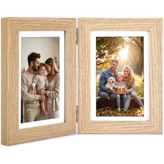 CERPXFF-5x7 Double Picture Frame with Tempered Glass in WoodGrain ...