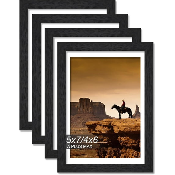 CERPXFF-5x7 Picture Frame Set of 4, Black Engineered Wood Frame for 5 x ...