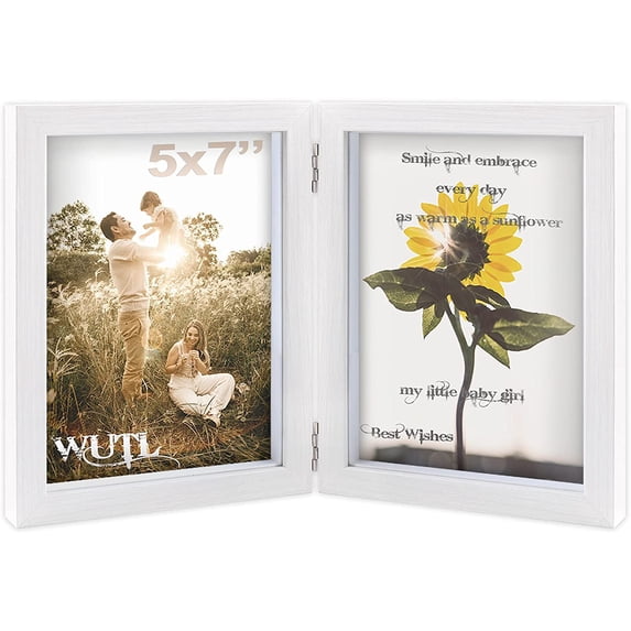 CERPXFF-5x7 Picture Frames Double Hinged MDF Wood White Shadow Box with ...