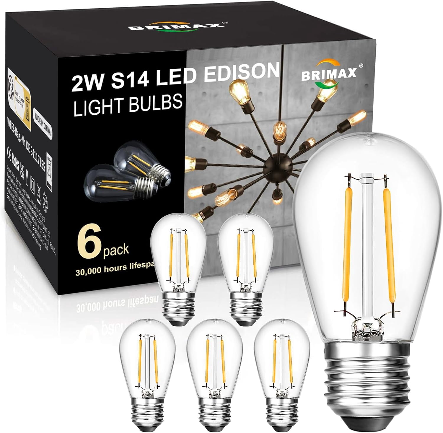 CERPXFF-6 Pack 2W LED Light Bulbs,Equivalent to 15W-20W,Low Watt Small ...