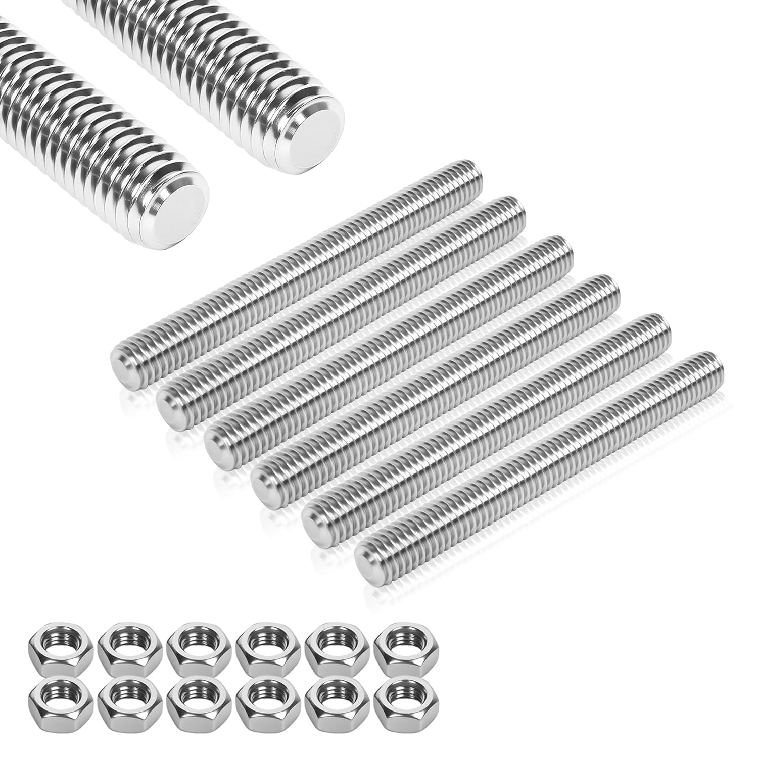 CERPXFF-6 Pcs 304 Stainless Steel M8 Fully Threaded Rod,2"(51mm ...