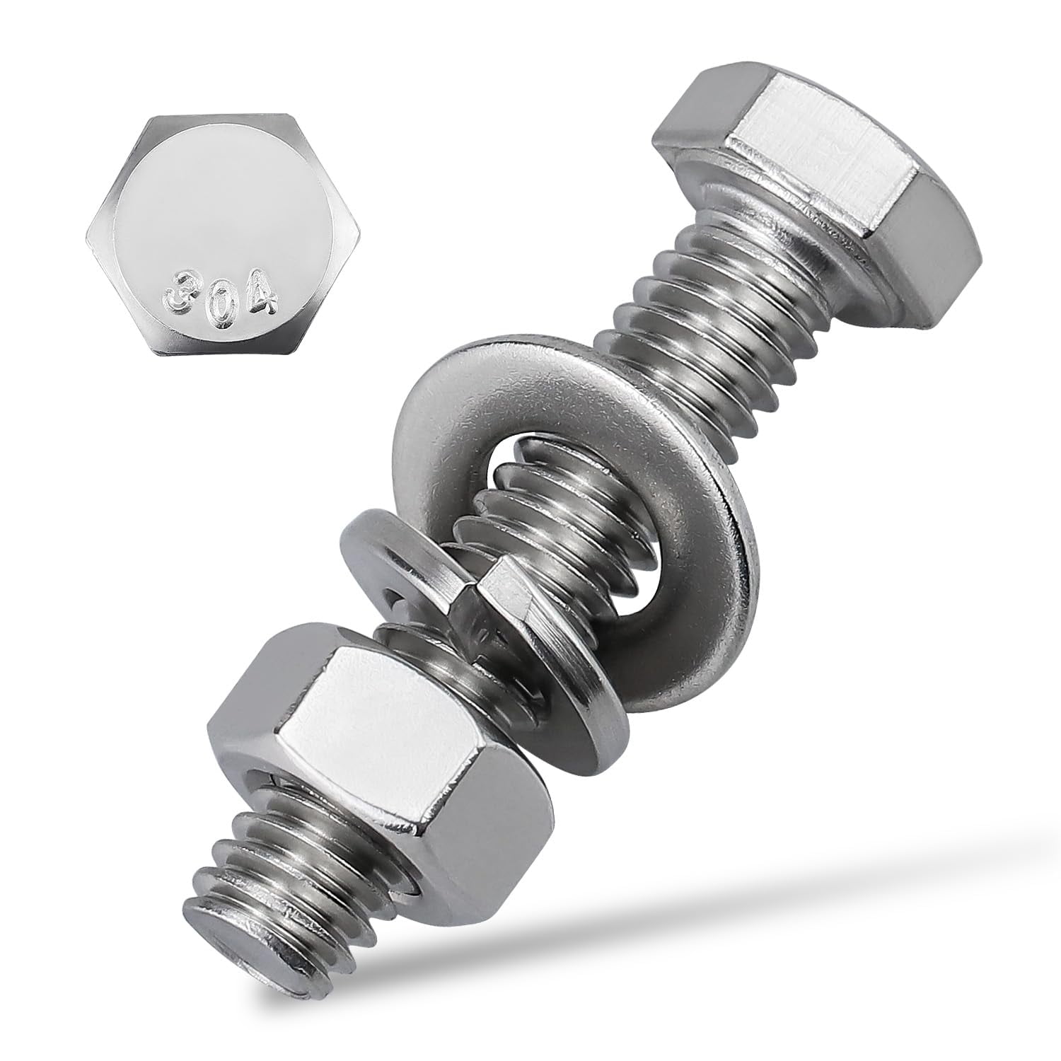 CERPXFF-(6 Sets) 3/8-16 x 2-1/4" Hex Bolt and Nut Kit, 304 Stainless ...