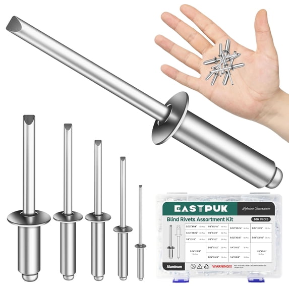 CERPXFF-(600Pcs) 16 Sizes Aluminum Blind Pop Rivets Assortment Kit, 1/8 ...