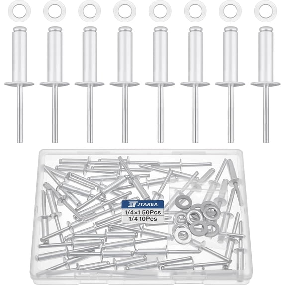 CERPXFF-60pcs 1/4" x 1" Silver Aluminum Pop Rivets with Stainless Steel ...