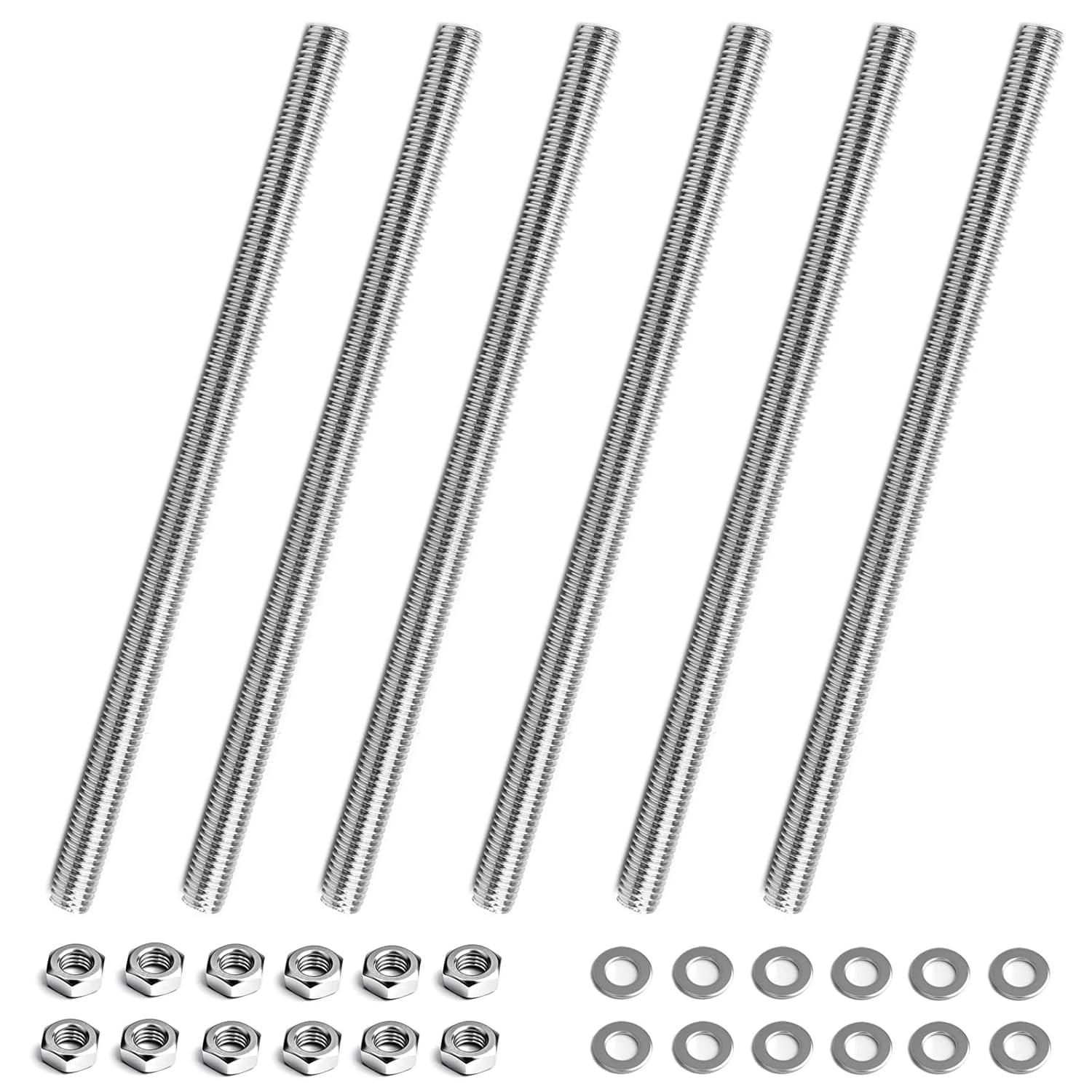 CERPXFF-6pcs M6 x 100mm Fully Threaded Rod, M6-1.0mm Thread Pitch,304 ...
