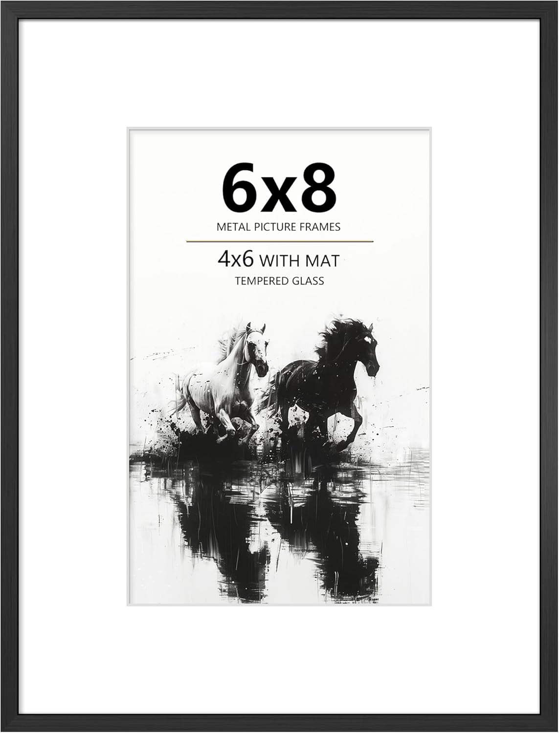 CERPXFF-6x8 Picture Frame Black - Aluminum 8x6 Metal Frame with Mat for ...