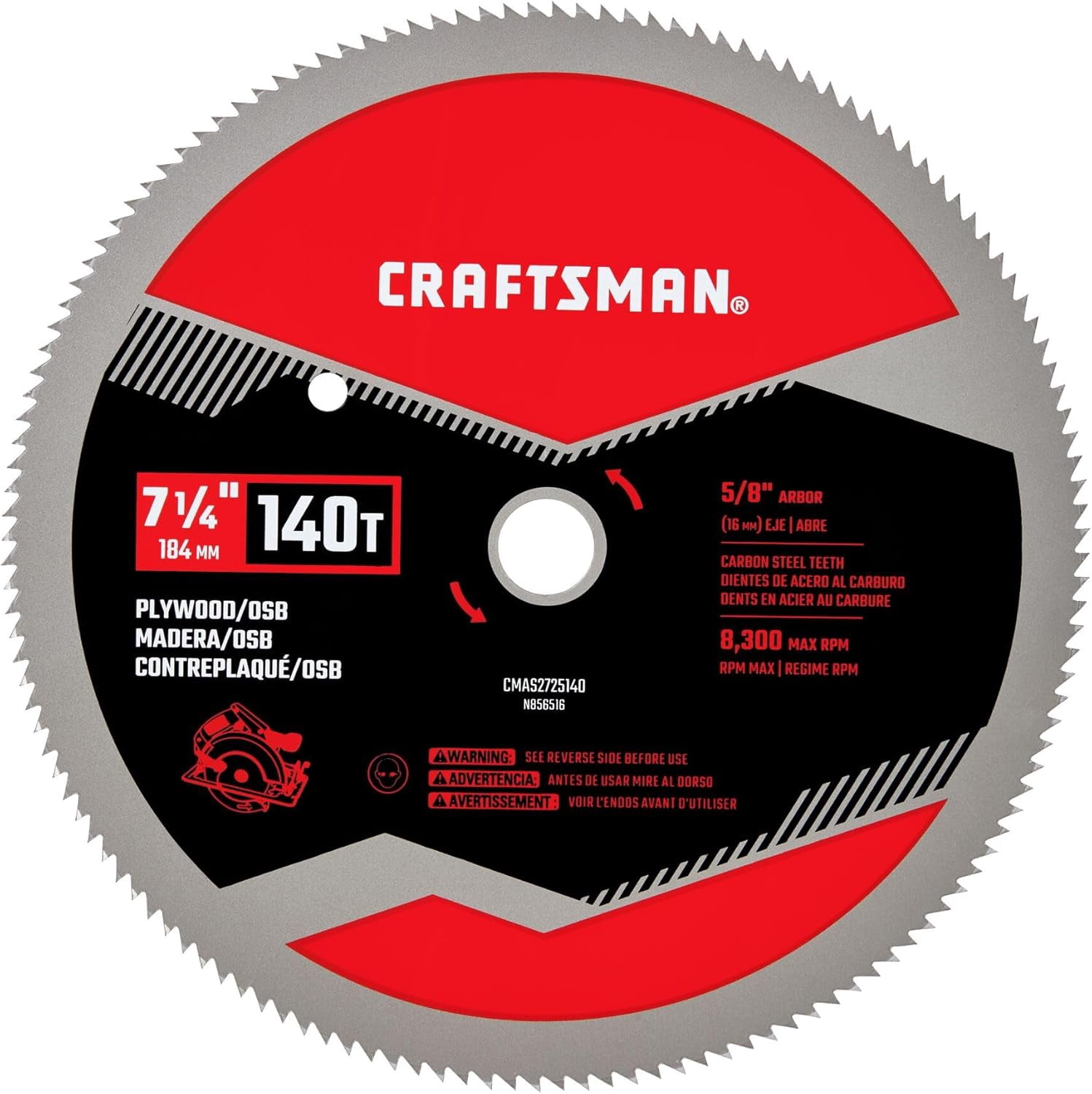 CERPXFF-7-1/4 Inch 140 Tooth Fine Finish Carbon Circular Saw Blade for ...