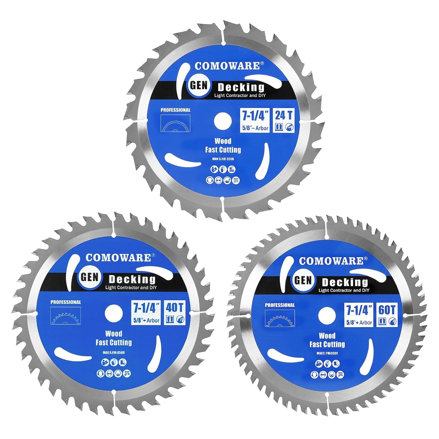 CERPXFF-7 1/4\u201c Circular Saw Blade (3Pack), 24T&40T&60T ATB ...