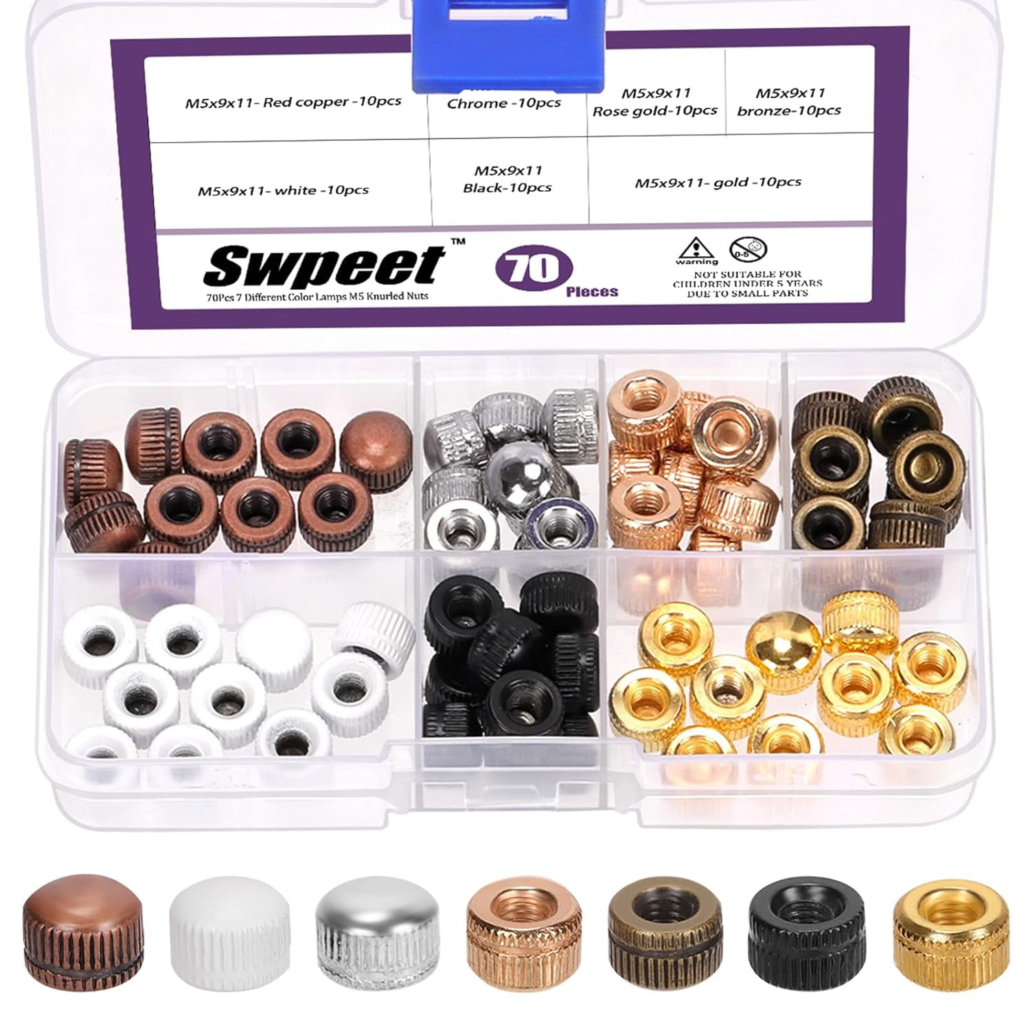 CERPXFF-70Pcs 7 Color M5 Cap Nut Knob Assortment Kit, Carbon Steel ...
