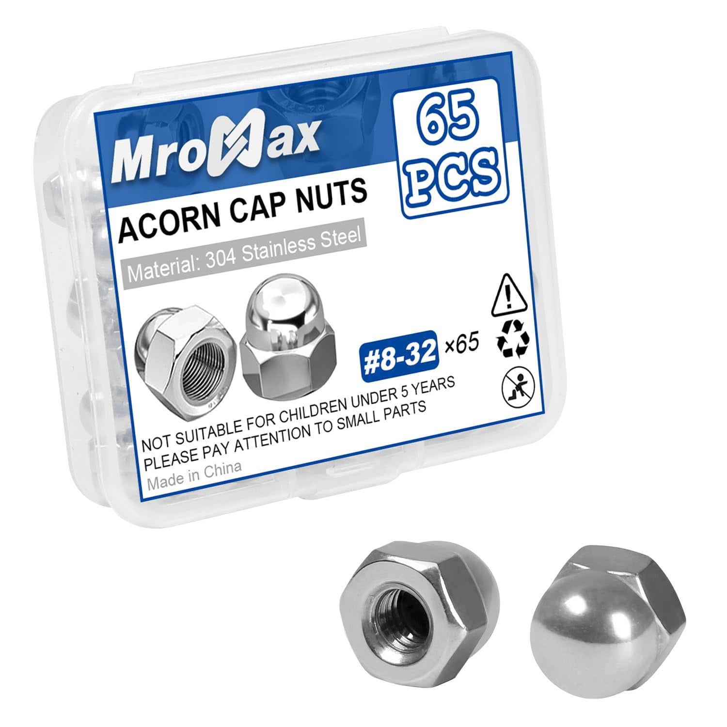 CERPXFF-#8-32 Acorn Cap Nuts, 65Pcs 304 Stainless Steel(18-8) Crown Cap ...