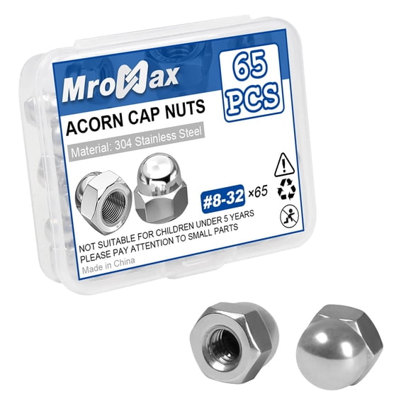 CERPXFF-#8-32 Acorn Cap Nuts, 65Pcs 304 Stainless Steel(18-8) Crown Cap ...