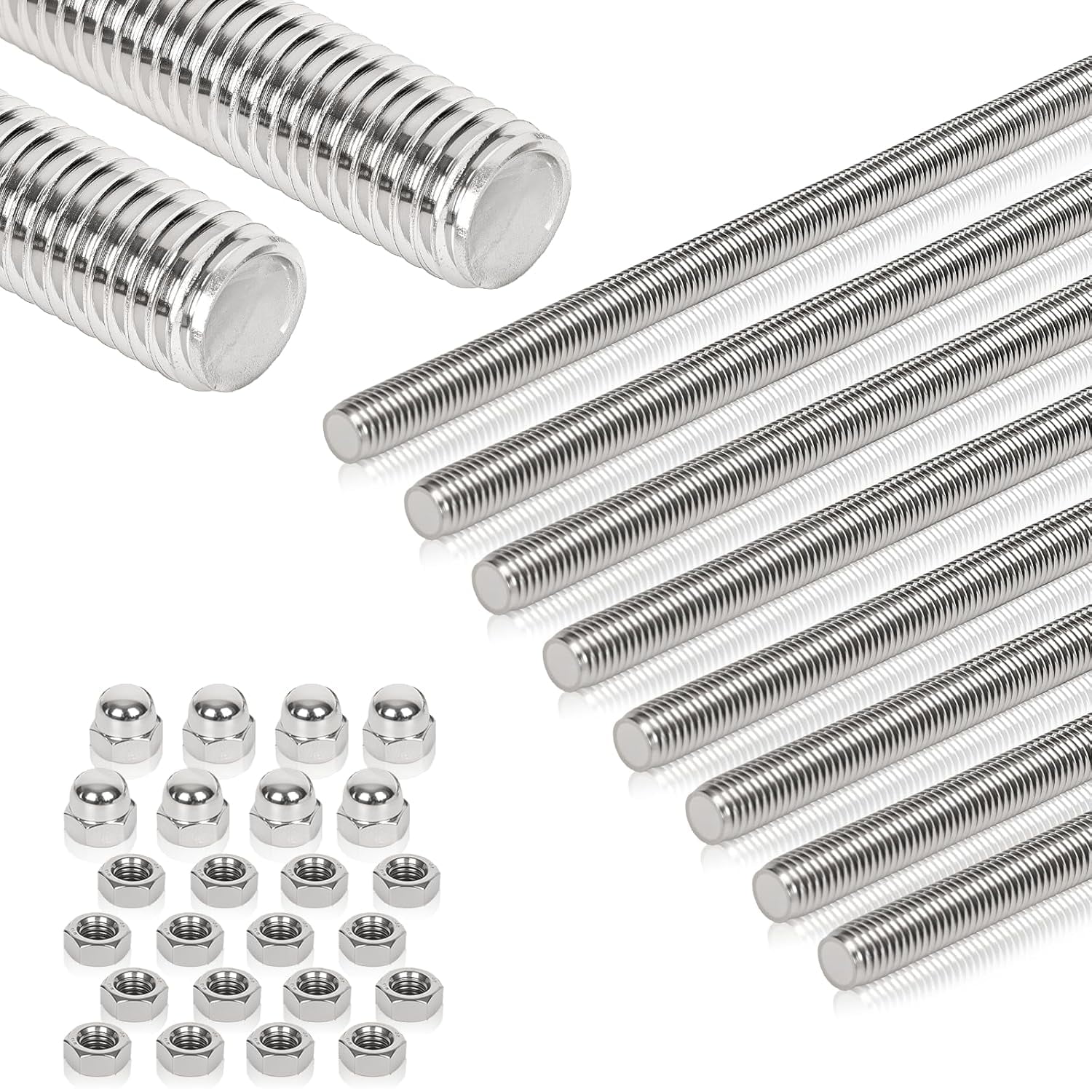 CERPXFF-8 Pcs 304 Stainless Steel M6 Fully Threaded Rod,10"(255mm) Long ...