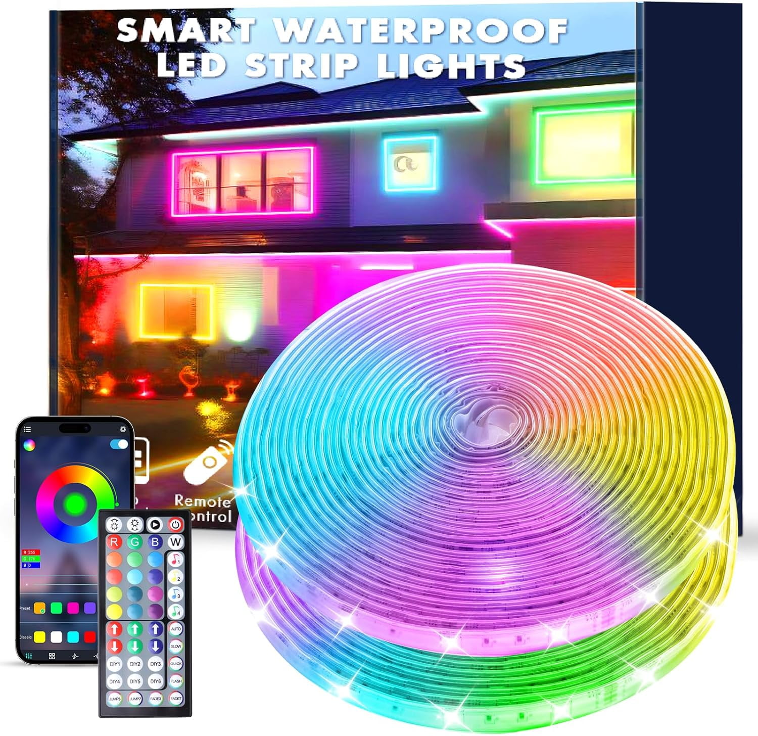 CERPXFF-80FT Outdoor RGB LED Strip Lights, IP68 Music Sync Led Lights ...