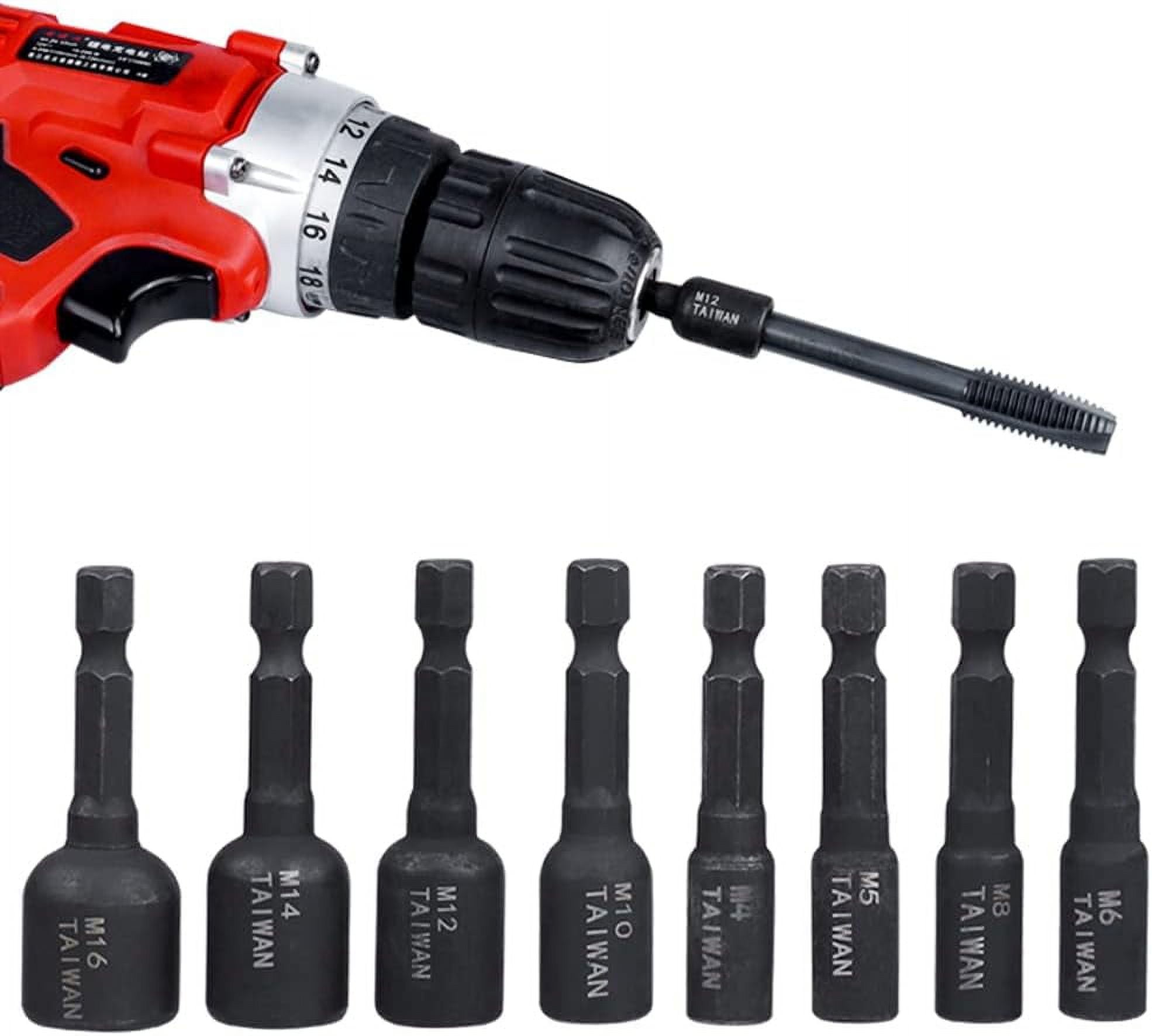 CERPXFF-8Pcs Machine Tap Socket Wrench Set,1/4" Hex Shank Air ...