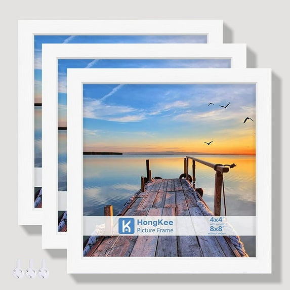 CERPXFF-8x8 Picture Frames with Real Glass, White Wooden Square Photo ...