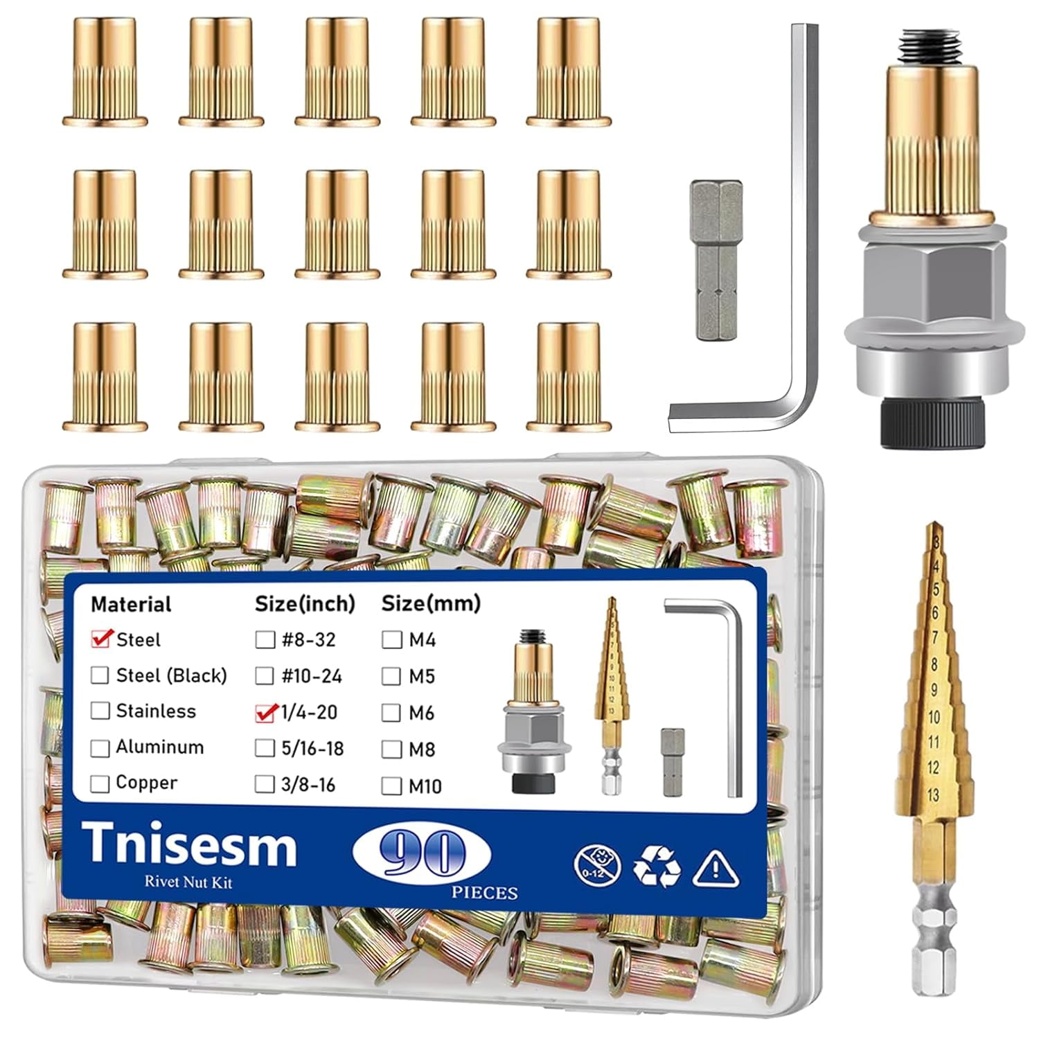 CERPXFF-90Pcs 1/4 Rivet Rivet Nut Installation Tool Set, 1/4-20 Carbon ...
