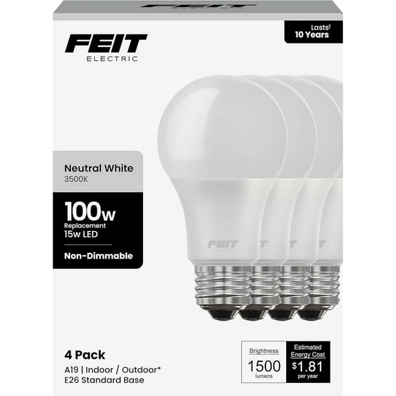 CERPXFF-A19 LED Light Bulb, 100W Equivalent, 1500 Lumens, 3500K Neutral ...