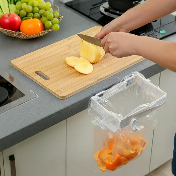 CERPXFF-Bamboo Cutting Boards with Foldable Plastic Hanging Trash Bag ...