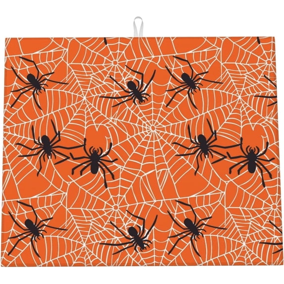 CERPXFF-Black Spider Web Dish Drying Mat For Kitchen Counter Orange ...