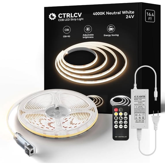 CERPXFF-COB 24V LED Strip Light, Adjustable Brightness Strip Light, 16 ...