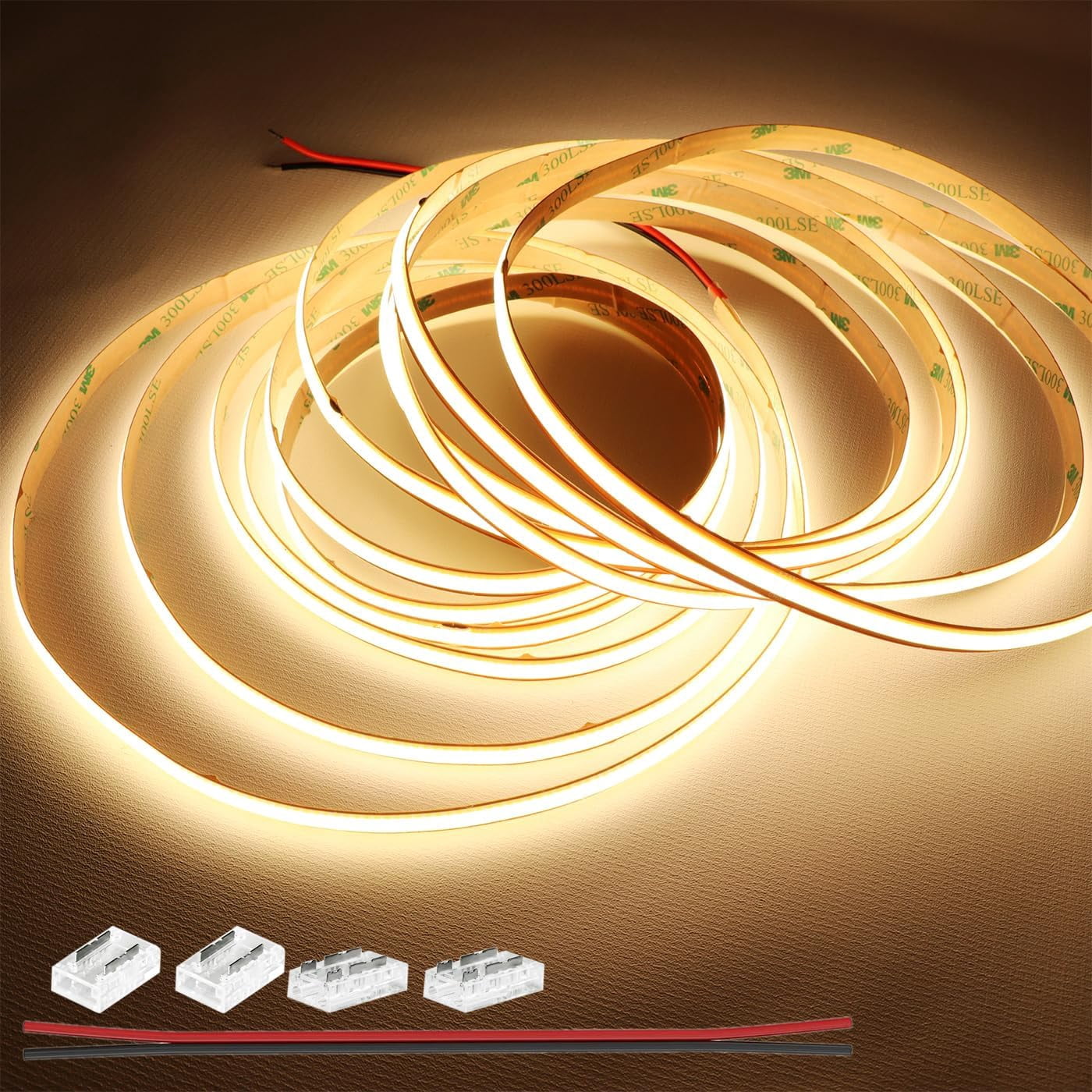 CERPXFF-COB LED Strip Light DC12V 5M/16.4Ft 8mm Warm White LED Lights ...