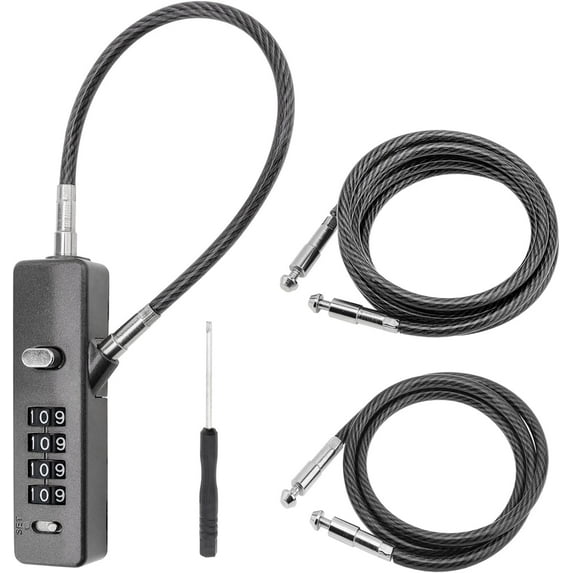 CERPXFF-Cable Locks with Combination, Steel Cable 4-Digit Combination Lock with Resettable Code ...