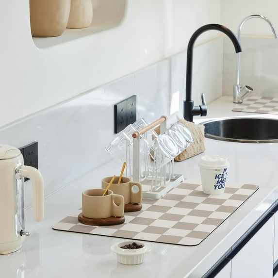 CERPXFF-Checkered Dish Drying Mat for Kitchen Counter, Coffee Bar ...