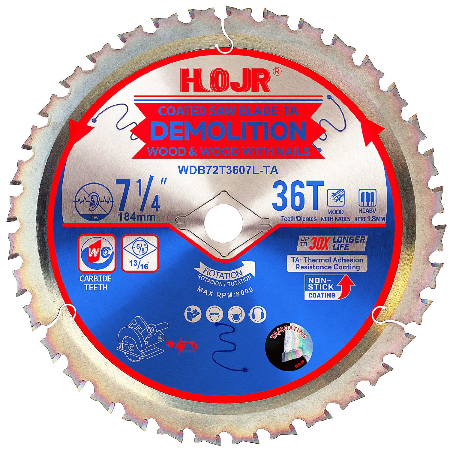CERPXFF-Circular Saw Blade,7-1/4" 36-Tooth 5/8" Arbor,Woodworking ...