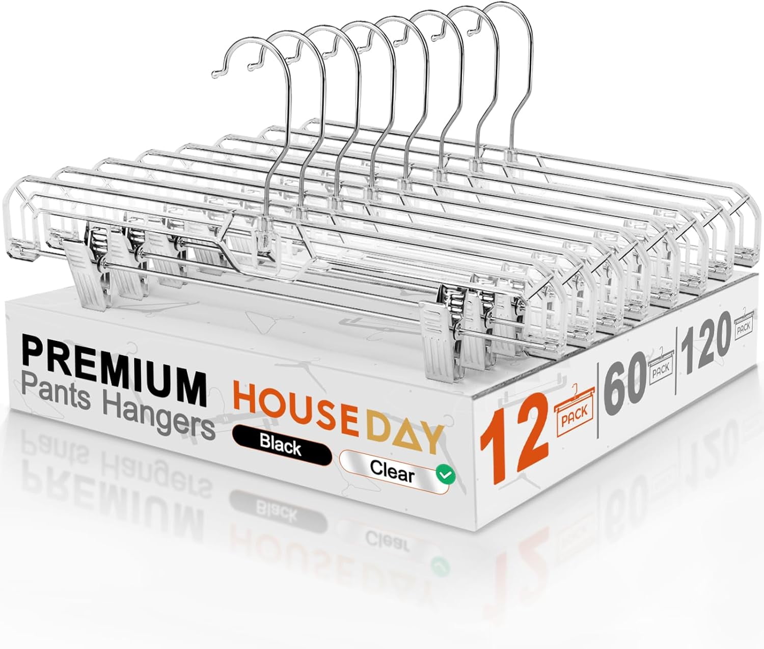 CERPXFF-Clear Pants Hangers with Clips 12 Pack, Plastic Skirt Hangers ...