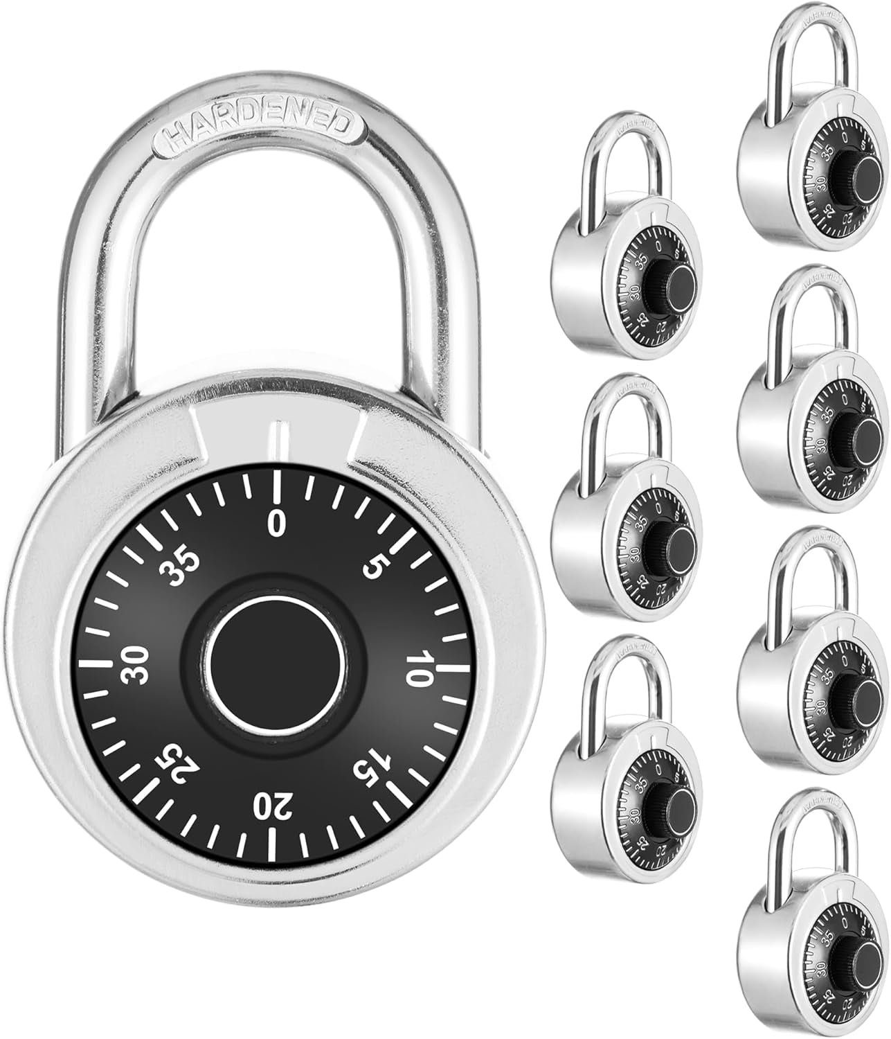 CERPXFF-Combination Padlock 8 Pack, 50 mm (2") Black Dial Fixed Dial ...